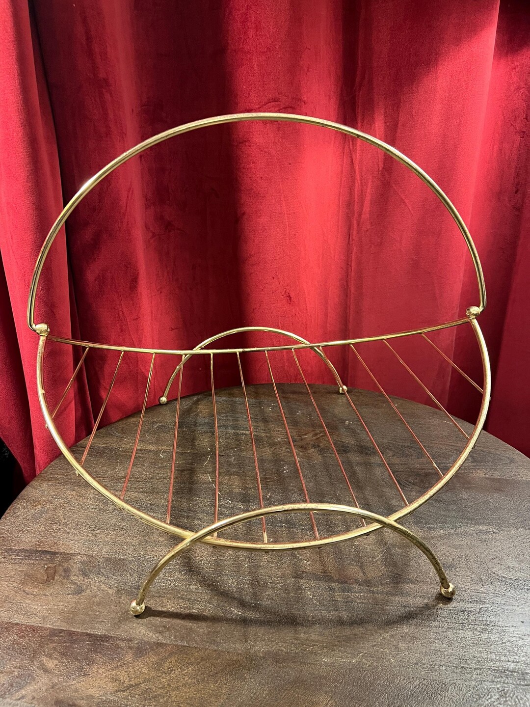 Mid Century Curved Metal Magazine Rack, Gold Wire Magazine Rack, Towel ...