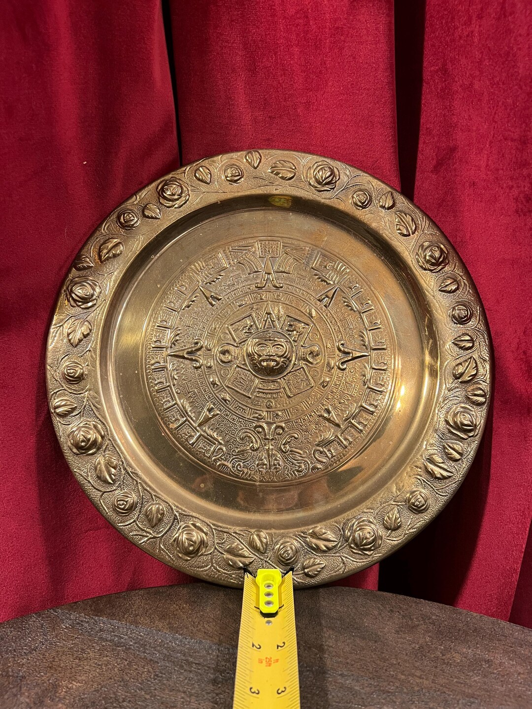 Vintage Mayan Calendar Wall Plate Copper Embossed Tray Aztec Calendar ...