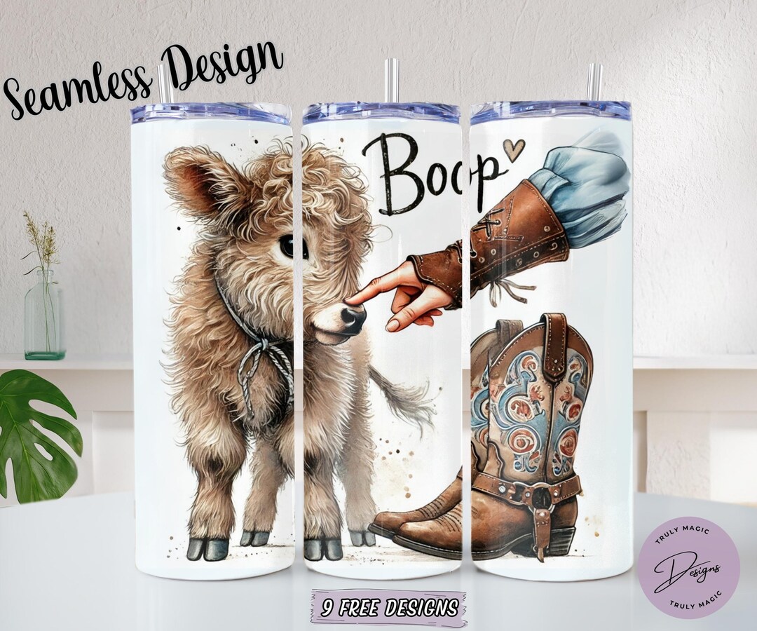 Boop Baby Highland Cow PNG, Cute Western Tumbler Wrap, Cowgirl Cow ...