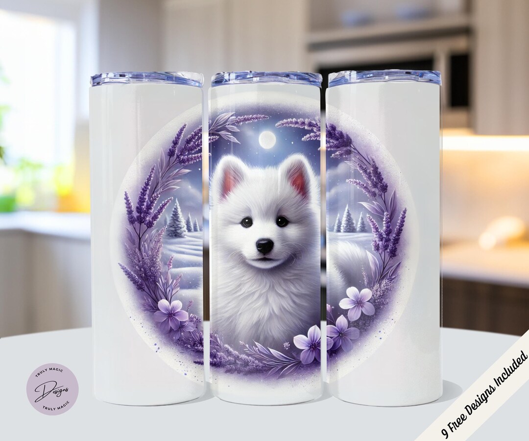 Snow Wolf Pup 20oz Skinny Tumbler Sublimation PNG Digital File ...
