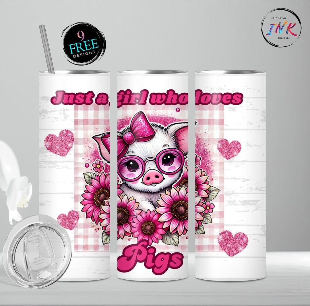 20oz Skinny Cute Pig Tumbler Wrap, Girly Pig Design, Loves Pigs 20 ...