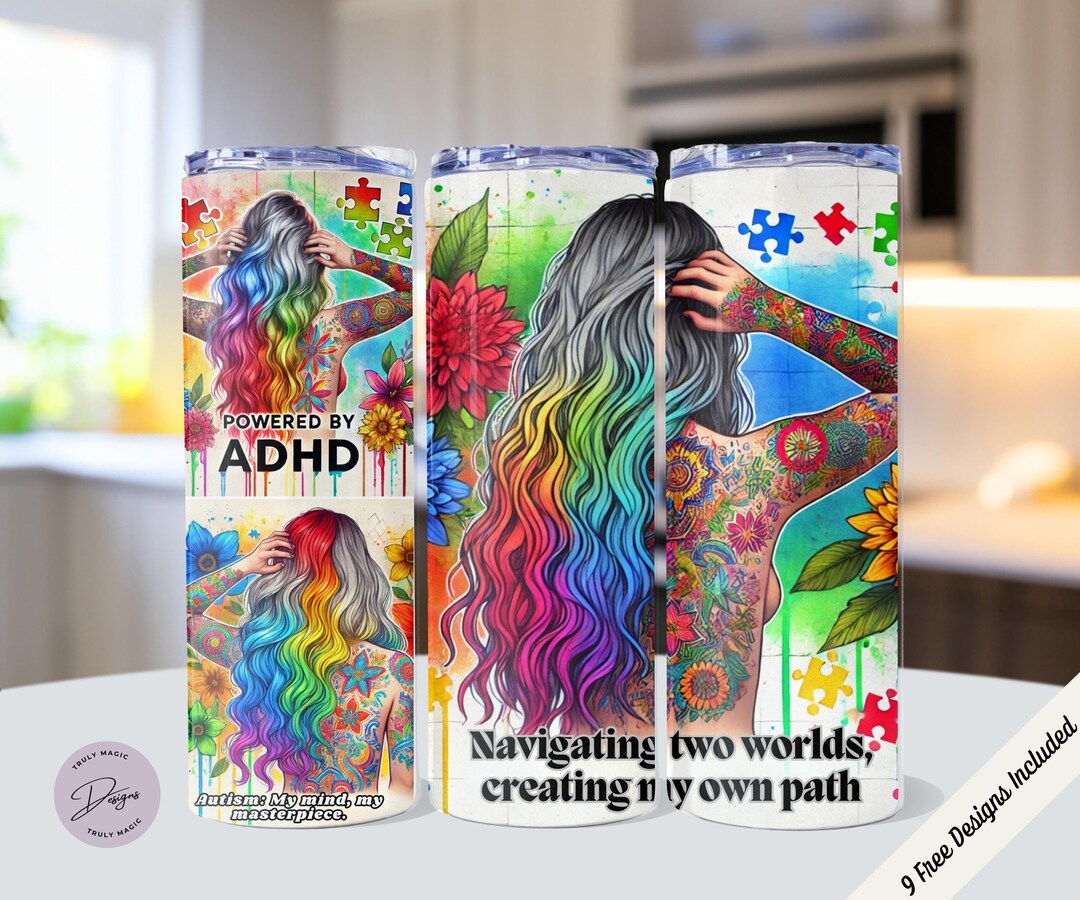 ADHD Autism Tumbler Wrap, Rainbow Tattoo Woman PNG (digital Download ...