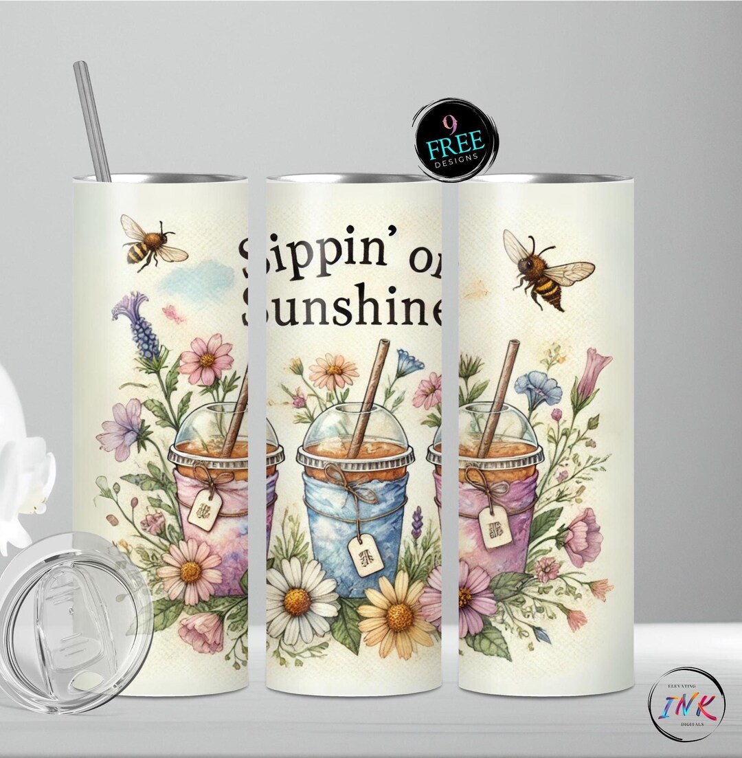 Boho Floral Iced Tea Tumbler Wrap, Cottagecore Sublimation Design (PNG ...