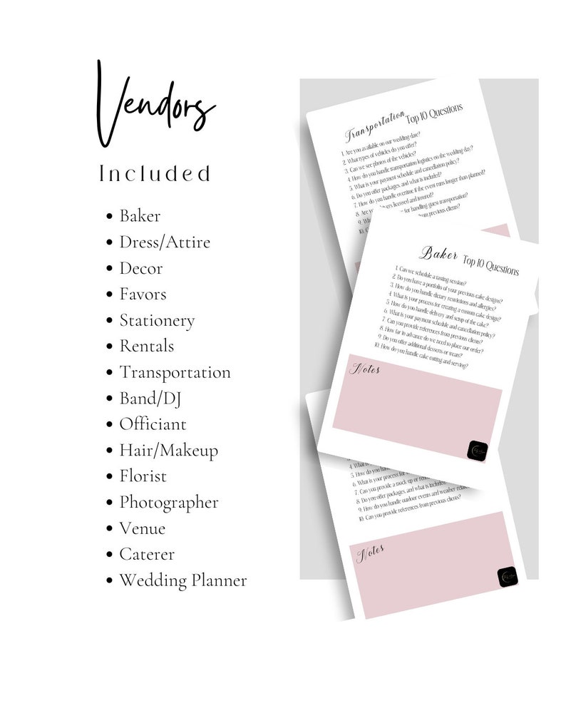 Wedding Vendor Guide 15 Vendors 150 Must Ask Questions Notes Section ...