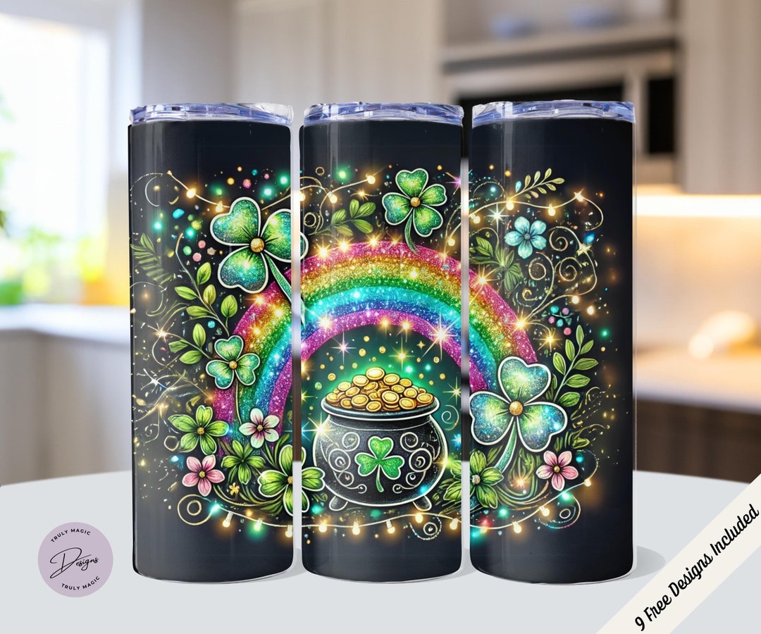 St Patricks Day Sparklecore Tumbler Wrap, Glitter Rainbow 20oz Skinny ...