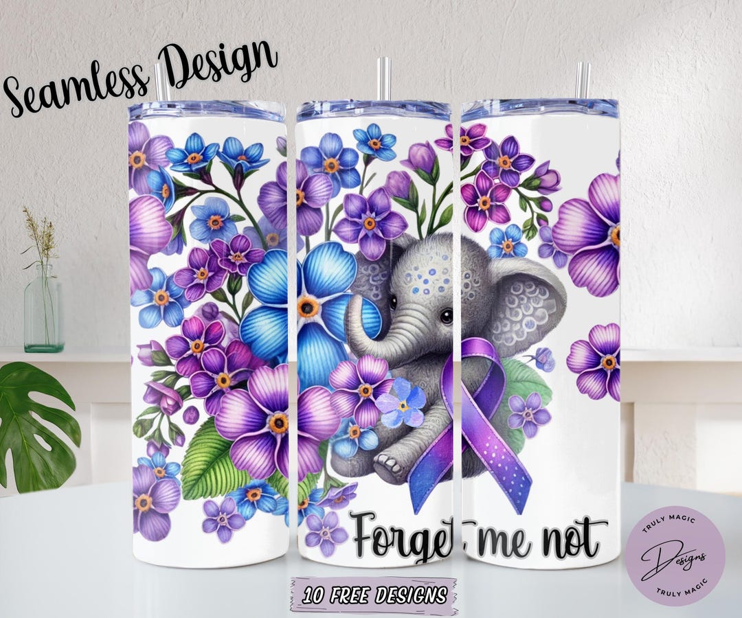 Forget Me Not Elephant Tumbler Wrap, Alzheimer's Awareness (PNG File ...