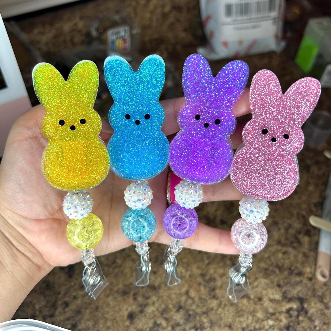 Peep Bunny Badge Reel, Easter Badge Reel, Bunny Badge Reel, Glitter ...
