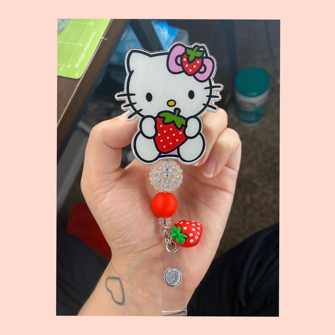 Strawberry Hello Kitty Badge Reel: Retractable Alligator Clip - Etsy