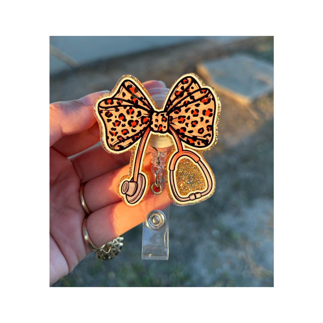 Cheetah Print Bow Badge Reel, Alligator Clip - Etsy