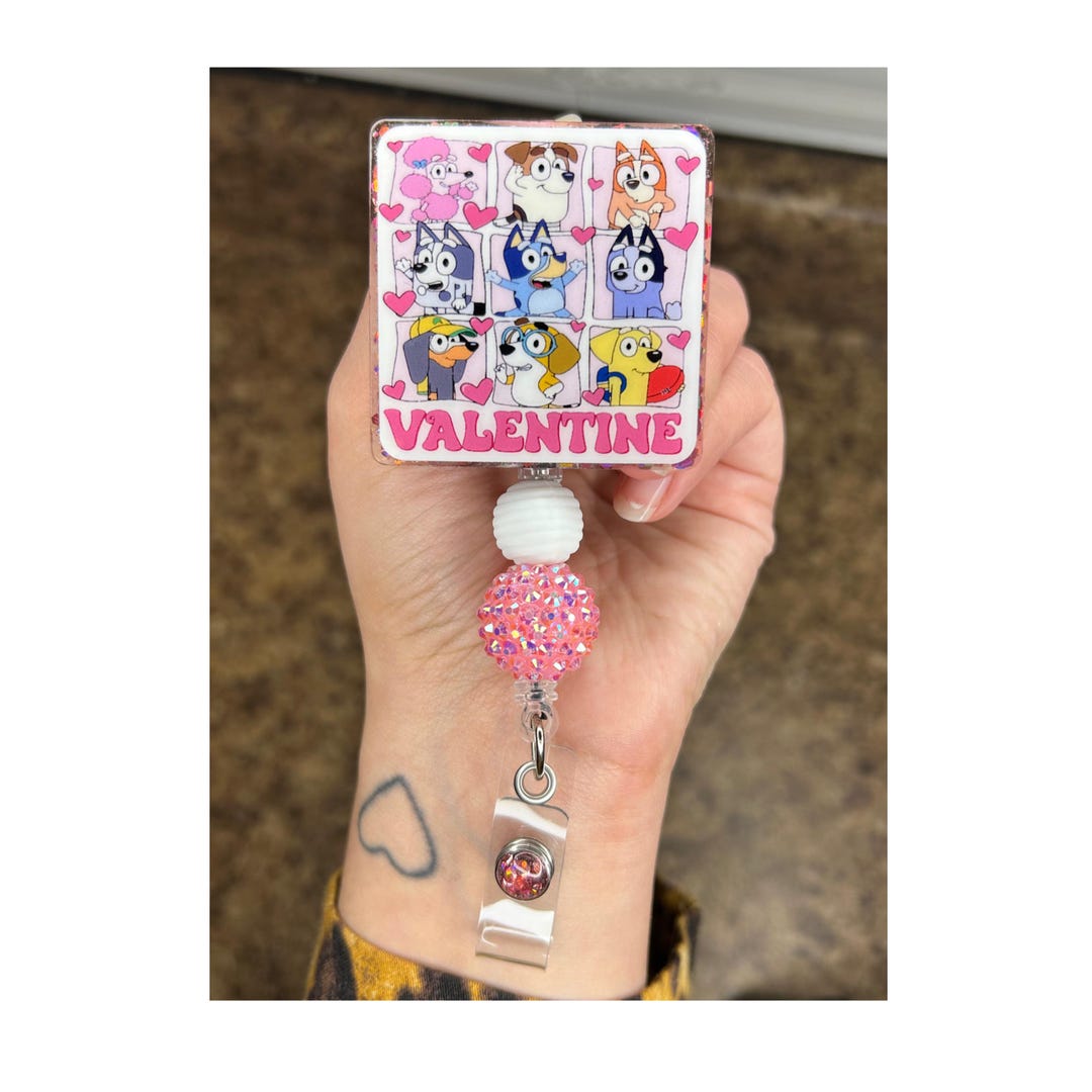 Bluey Valentine's Day Badge Reel: Nurse ID Holder, Alligator Clip - Etsy