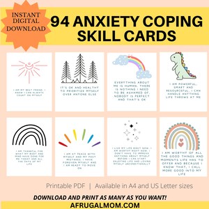 Anxiety Coping Skills Flashcards. Affirmation Cards Teach Coping Skills ...