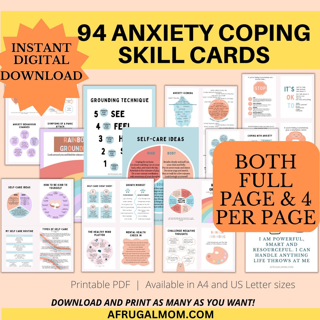 Anxiety Coping Skills Flashcards. Affirmation Cards Teach Coping Skills ...