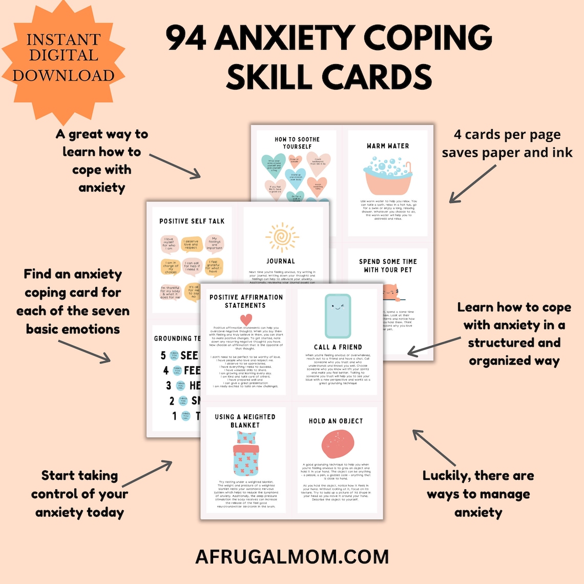 Anxiety Coping Skills Flashcards. Affirmation Cards Teach Coping Skills ...