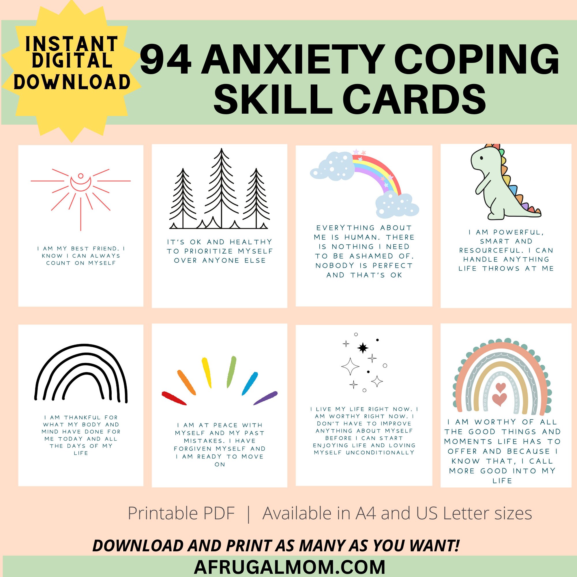 Anxiety Relief. Anxiety Coping Skill Flashcards Are Affirmation Cards ...