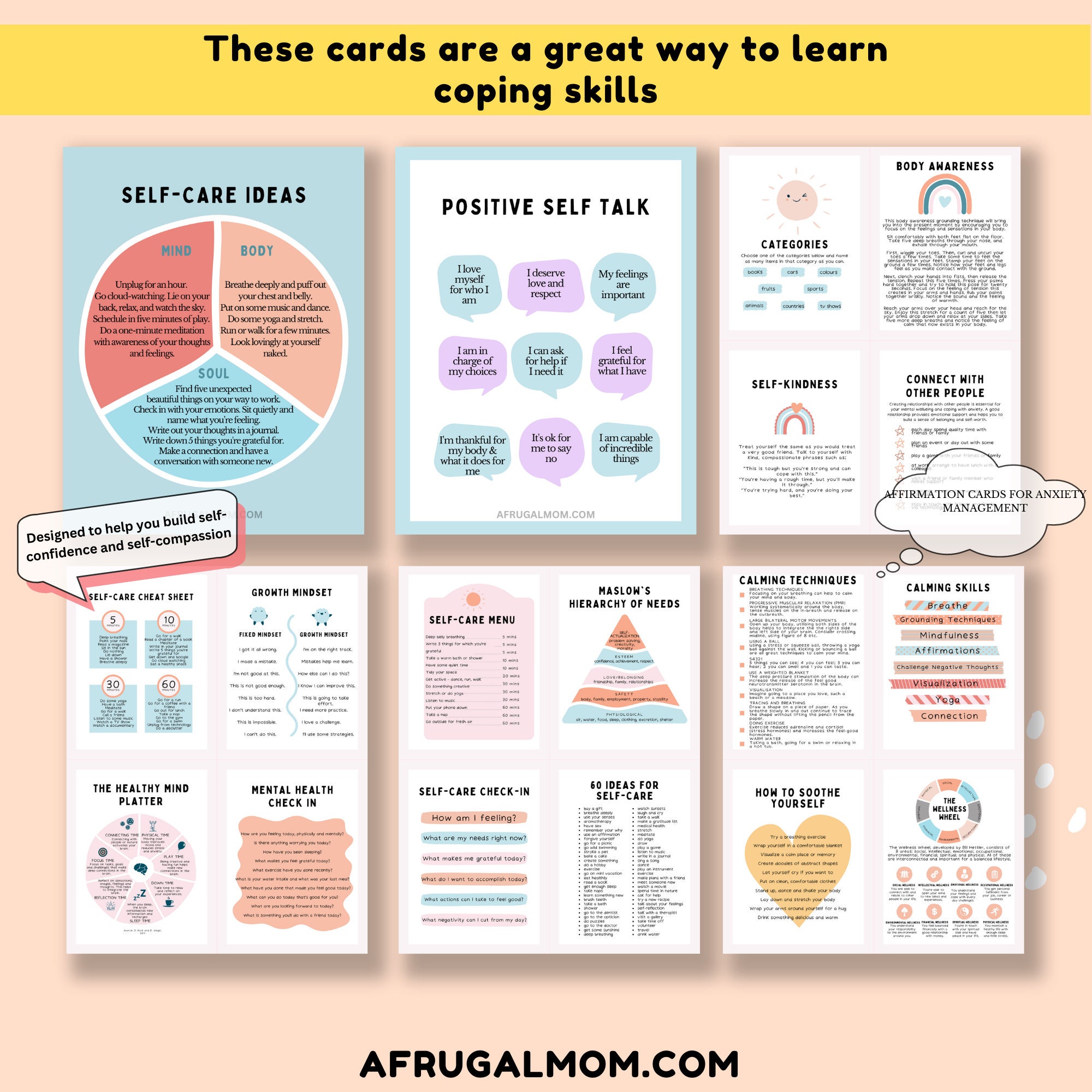 Anxiety Coping Skills Flashcards. Affirmation Cards Teach Coping Skills ...