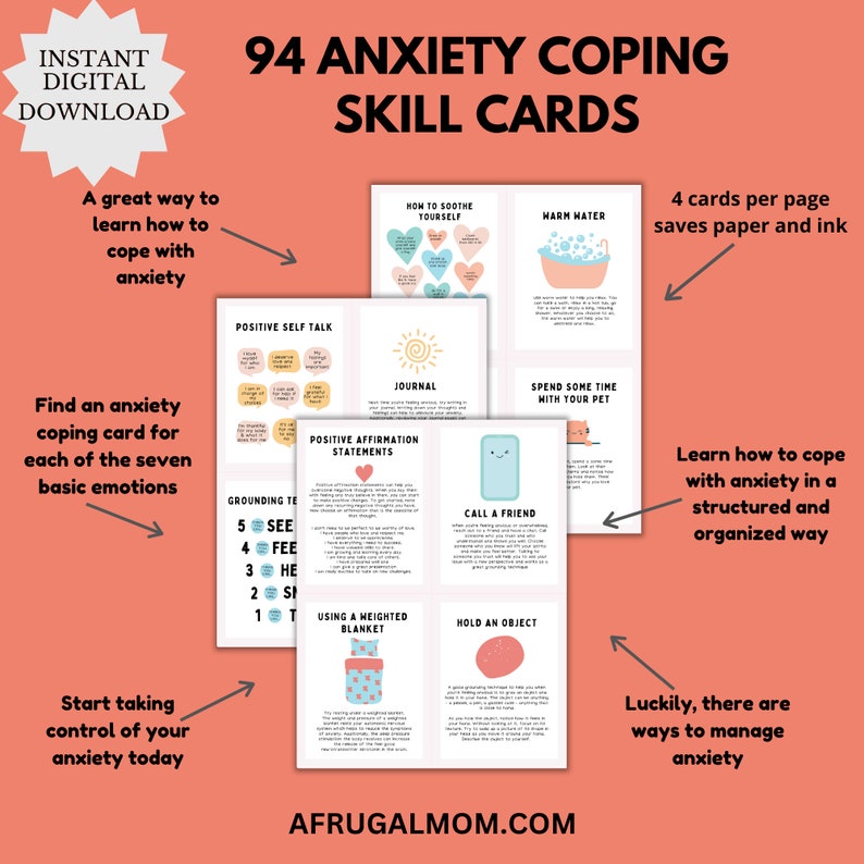 Anxiety Coping Skills Flashcards. Anxiety Relief Using Coping Strategy ...