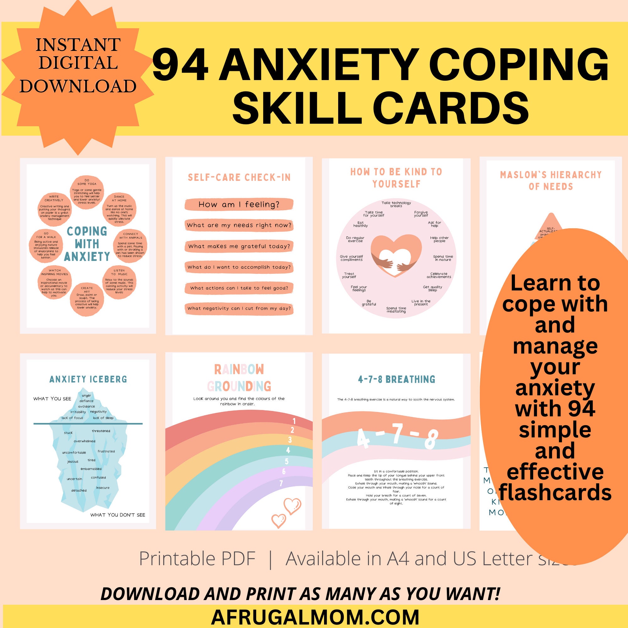 Anxiety Coping Skills Flashcards. Affirmation Cards Teach Coping Skills ...