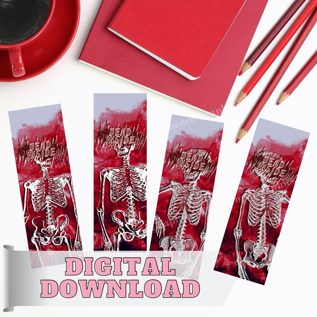 Printable Red dead Inside Bookmarks W/ Creepy Skeletons Theme Instant ...