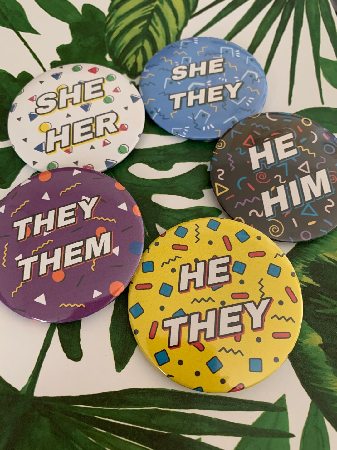 Retro Pronouns 2.25in Buttons - Etsy