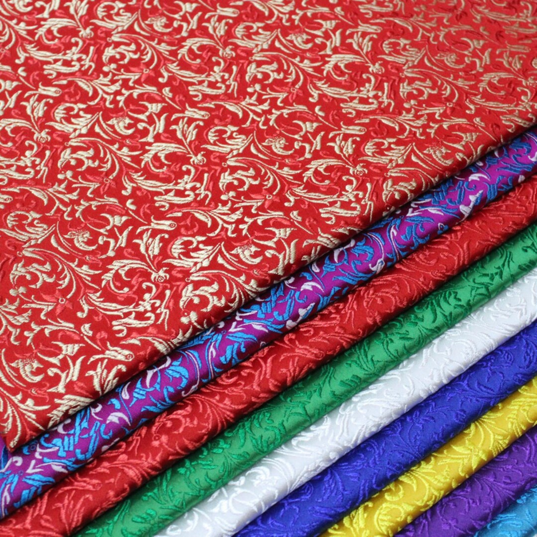 Red Golden Patterned Brocade Jacquard Fabric, Polyester Damask ...