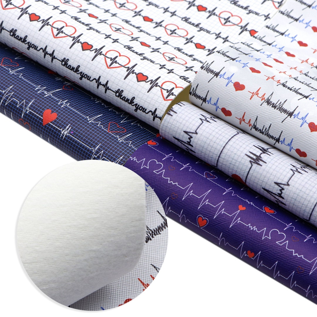 5pcs 20x33cm ECG Heartbeat Patterns Print Faux Synthetic Leather Sheets ...