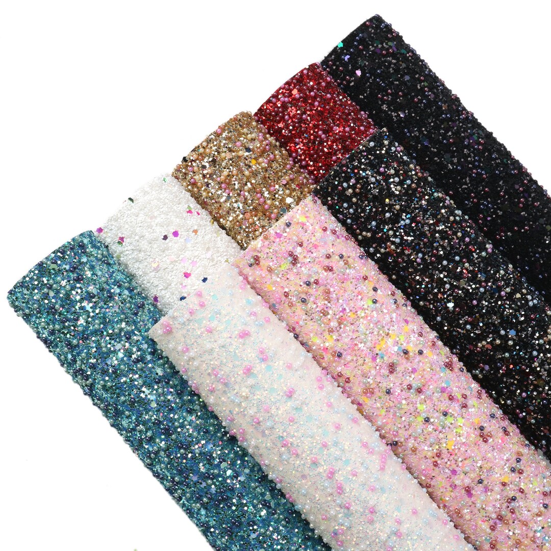 7.7x12.9inch Shimmer Chunky Glitter Faux Leather Sheets Pearl Bead ...