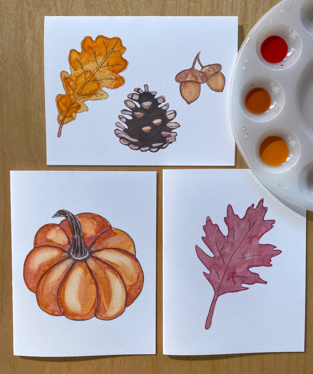 Watercolor Fall Notecards | Hand Painted Set of 3 | Fall Watercolor ...