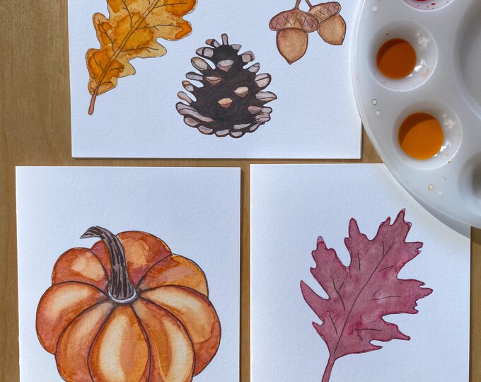 Watercolor Fall Notecards | Hand Painted Set of 3 | Fall Watercolor ...