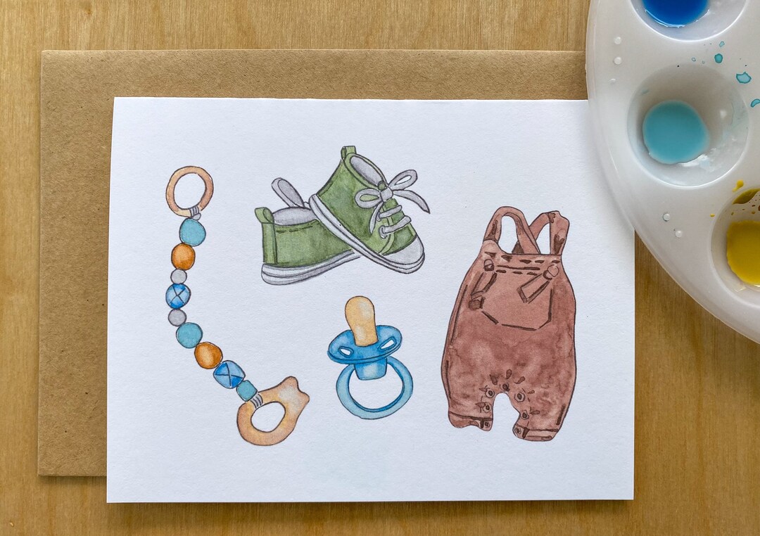 Watercolor Baby Shower Card New Baby Card Hand Painted Baby Print Blank ...
