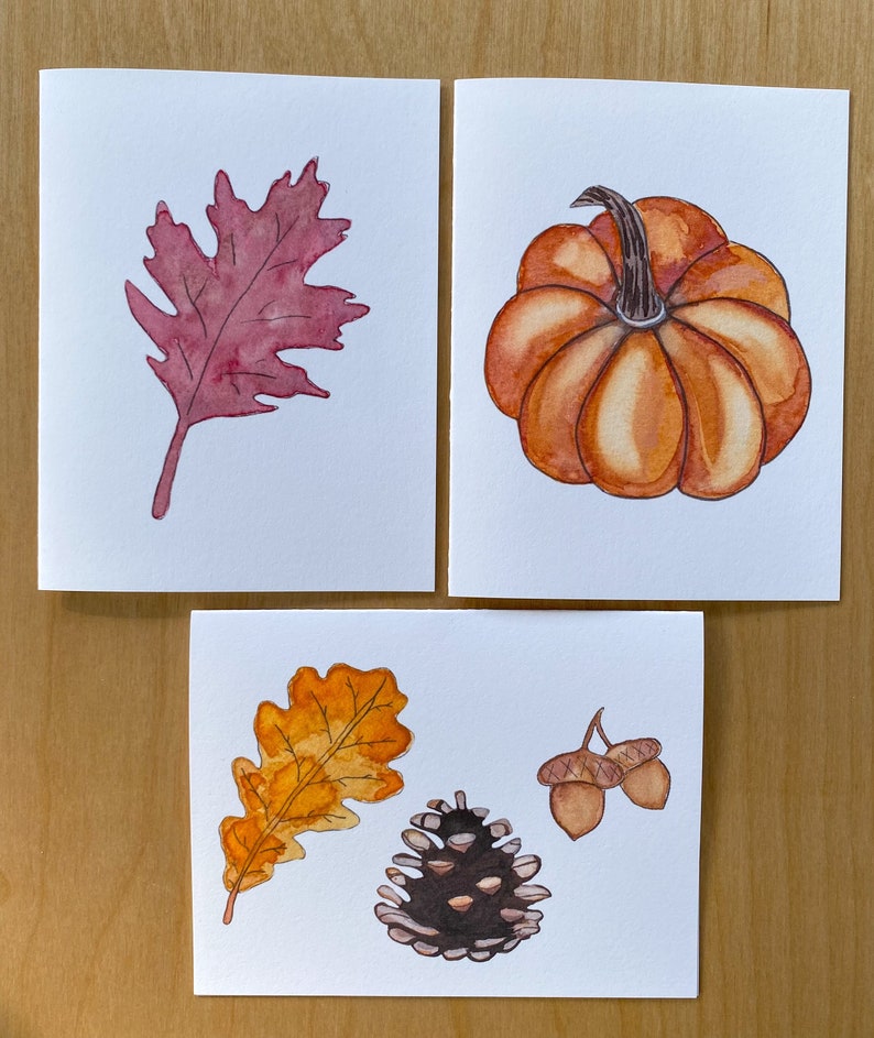 Watercolor Fall Notecards | Hand Painted Set of 3 | Fall Watercolor ...