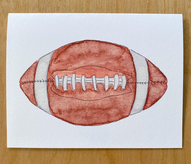Watercolor Football Card Hand Painted Football Print Blank Card With ...