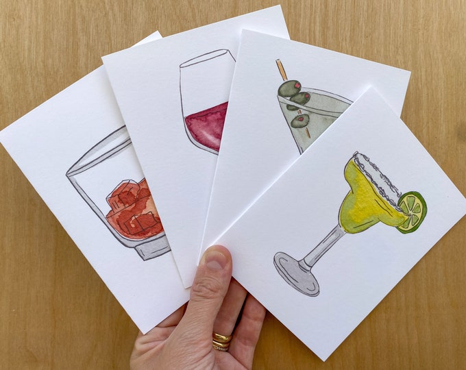 Watercolor Cocktail Notecards Hand Painted Set of 4 Watercolor Prints ...