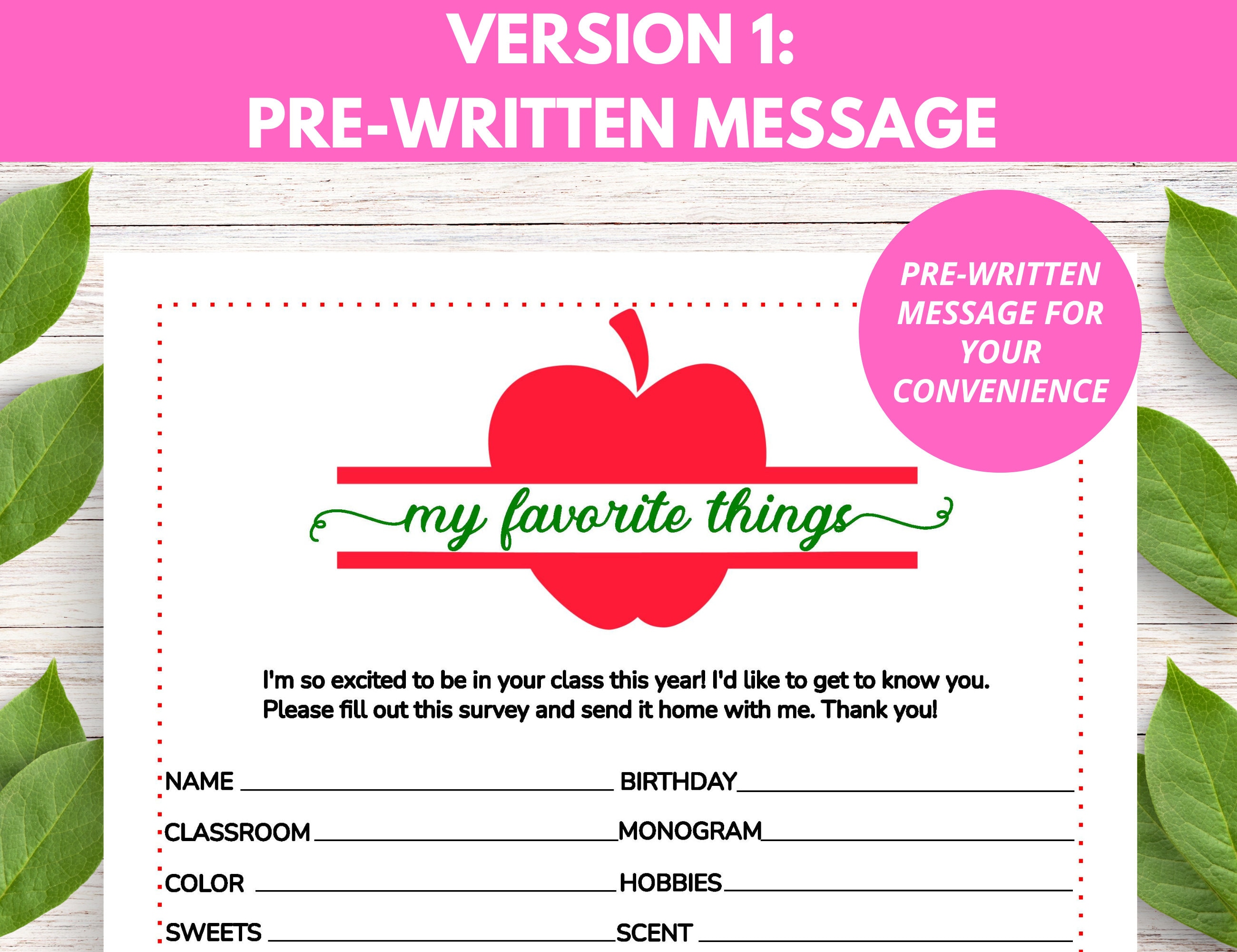 EDITABLE Teacher Favorite Things Survey Teacher Appreciation - Etsy