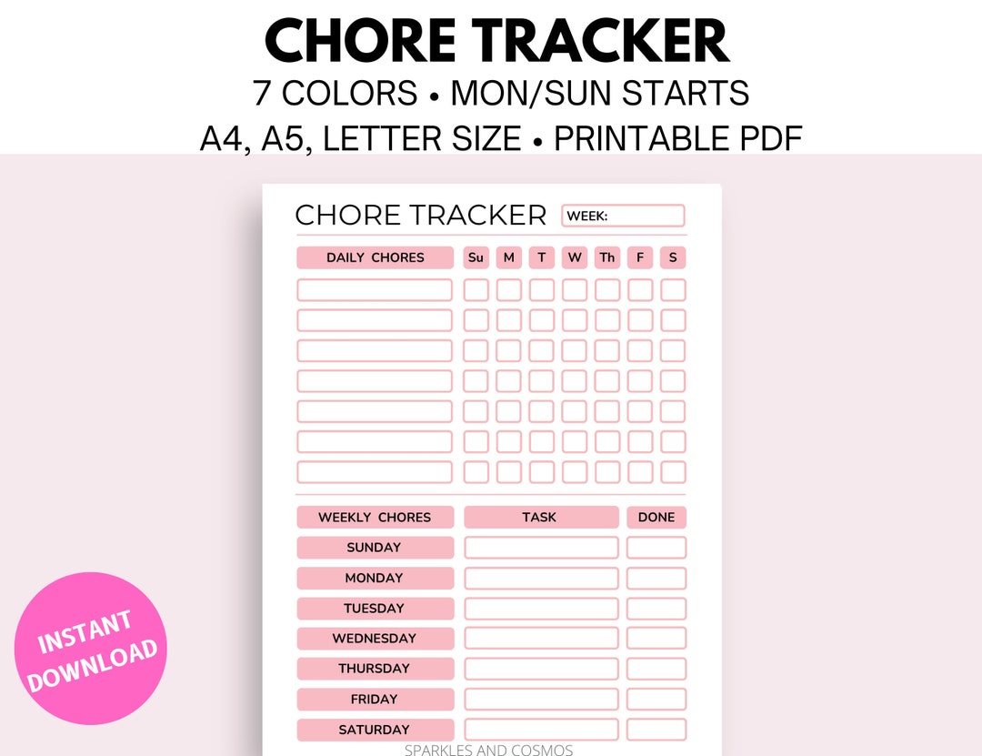 Chore Chart Printable, Weekly Cleaning Checklist, Cleaning Schedule ...
