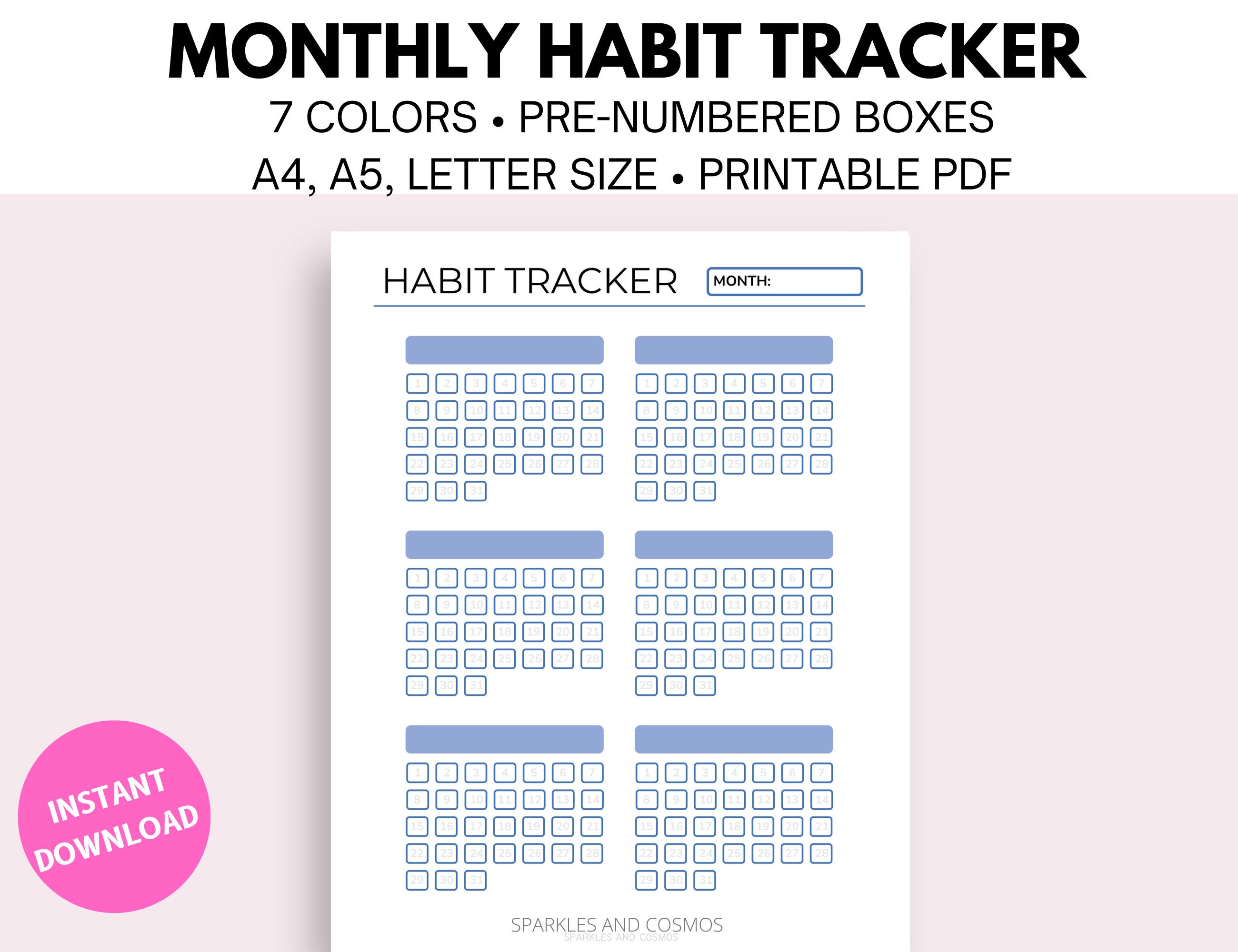 Monthly Habit Tracker Printable, Habit Tracker PDF, Monthly Goal ...