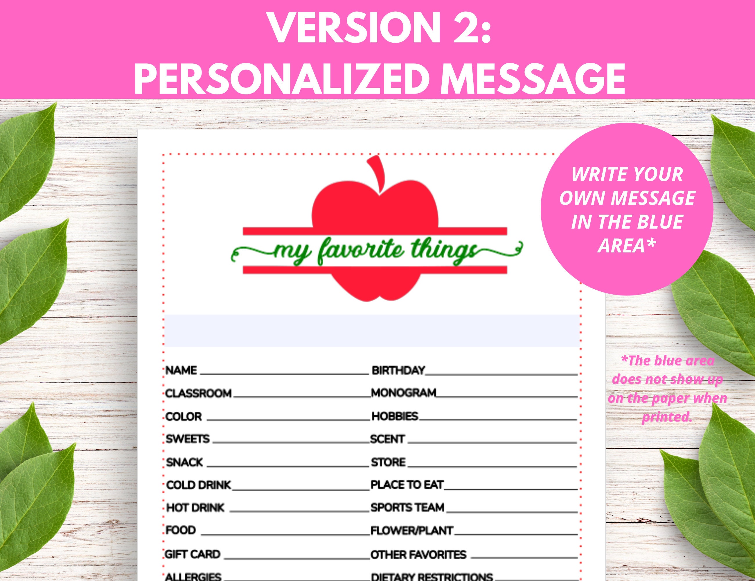 EDITABLE Teacher Favorite Things Survey Teacher Appreciation - Etsy