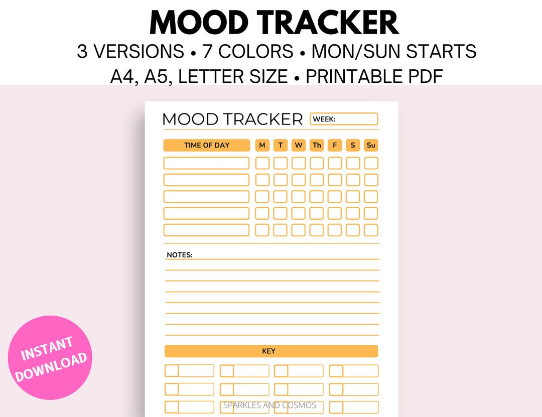 Weekly Mood Tracker. Printable Mood Track PDF. Self Care Journal ...