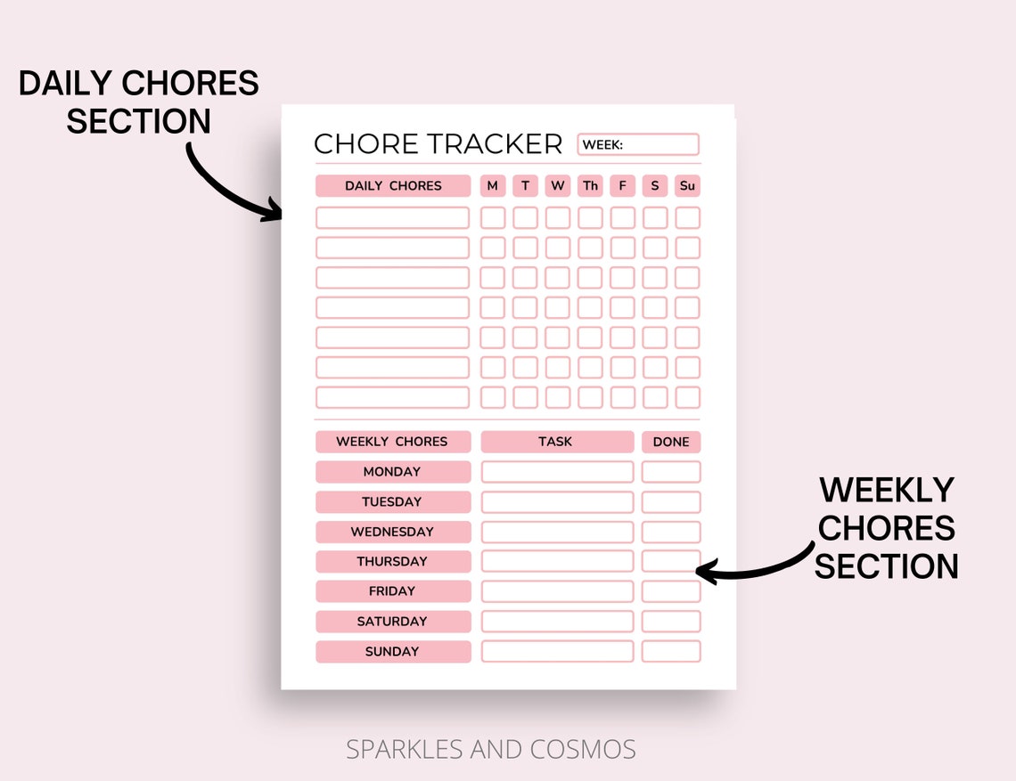 Chore Chart Printable Weekly Cleaning Checklist Cleaning - Etsy
