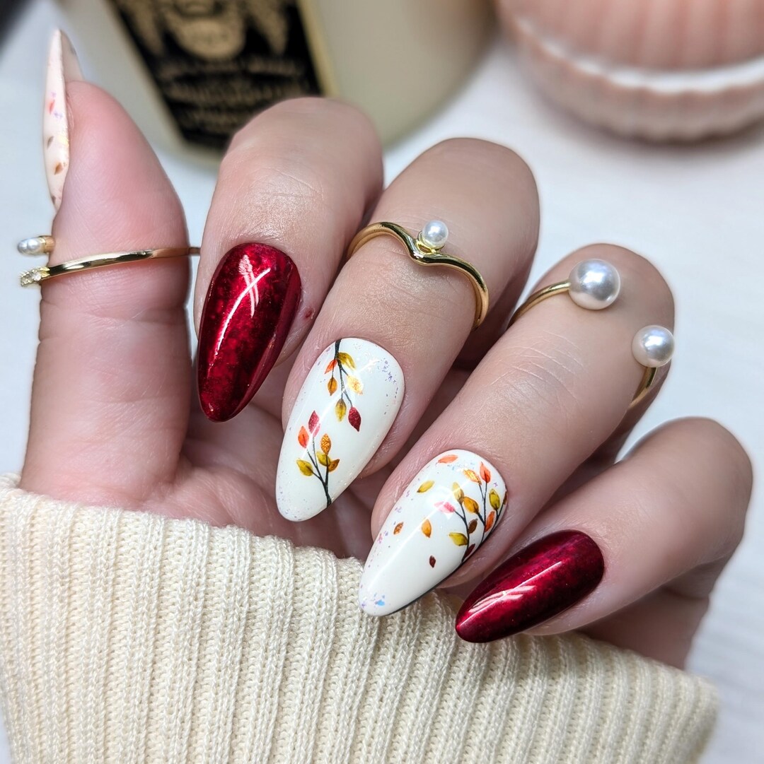 Autumn Vibes Press on Nails Fall Themed Nailart Handpainted Design Fall ...