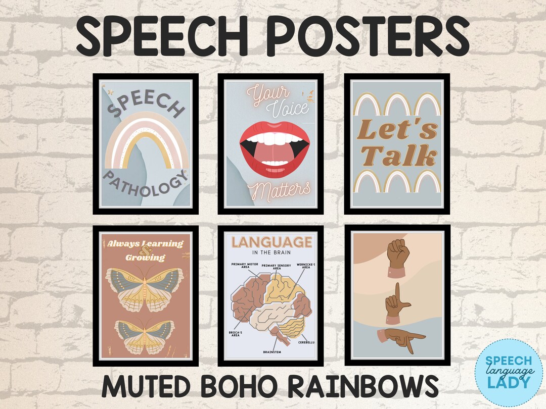 Speech Therapy Room Posters | Muted Boho Rainbow - Etsy