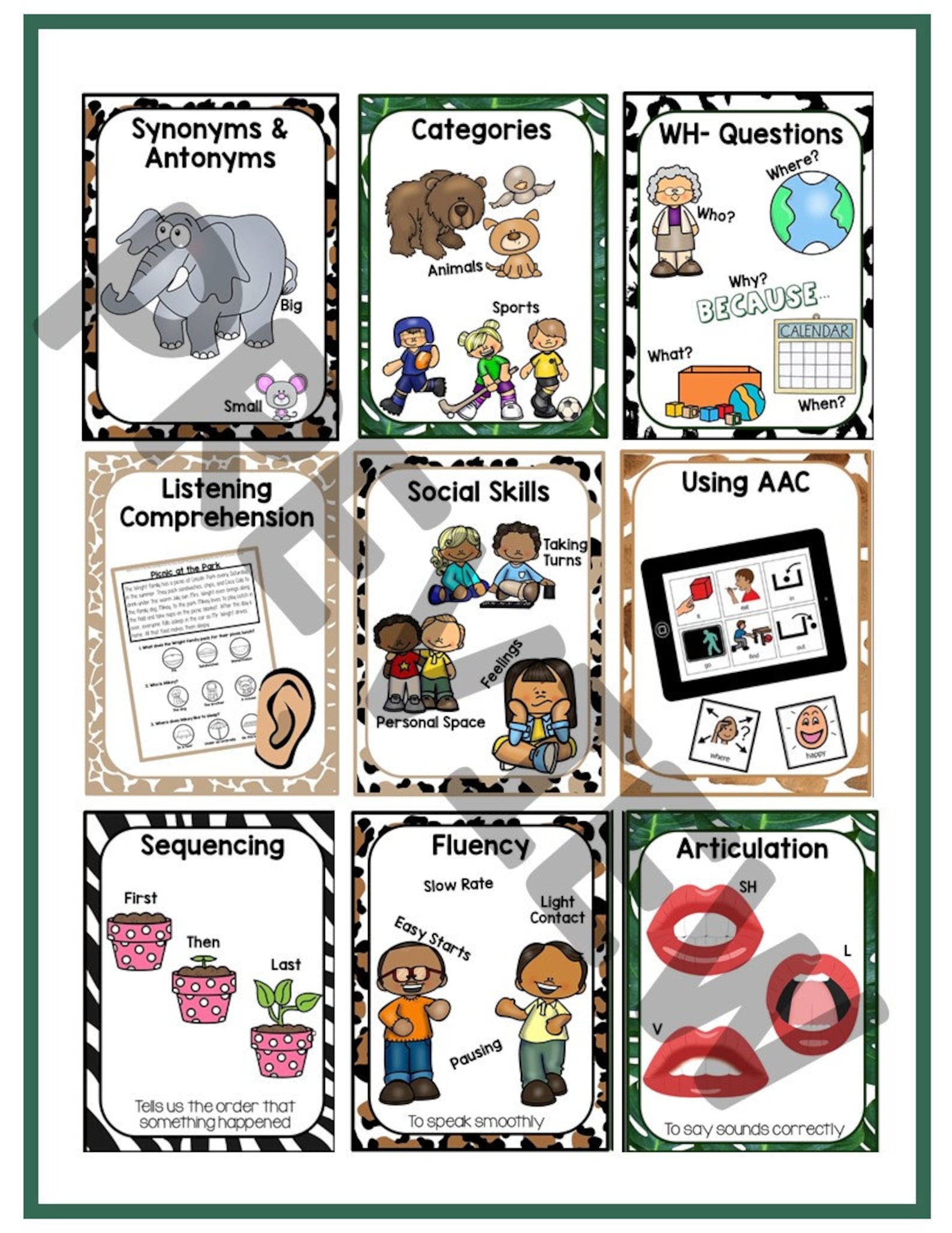 Speech Therapy Room Decor Language & Articulation Posters | Safari ...