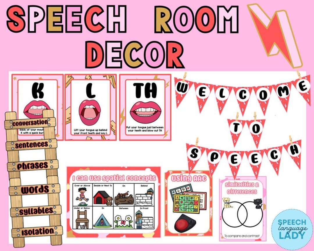 Speech Therapy Room Decor: Pink & Red Lightning Posters - Etsy