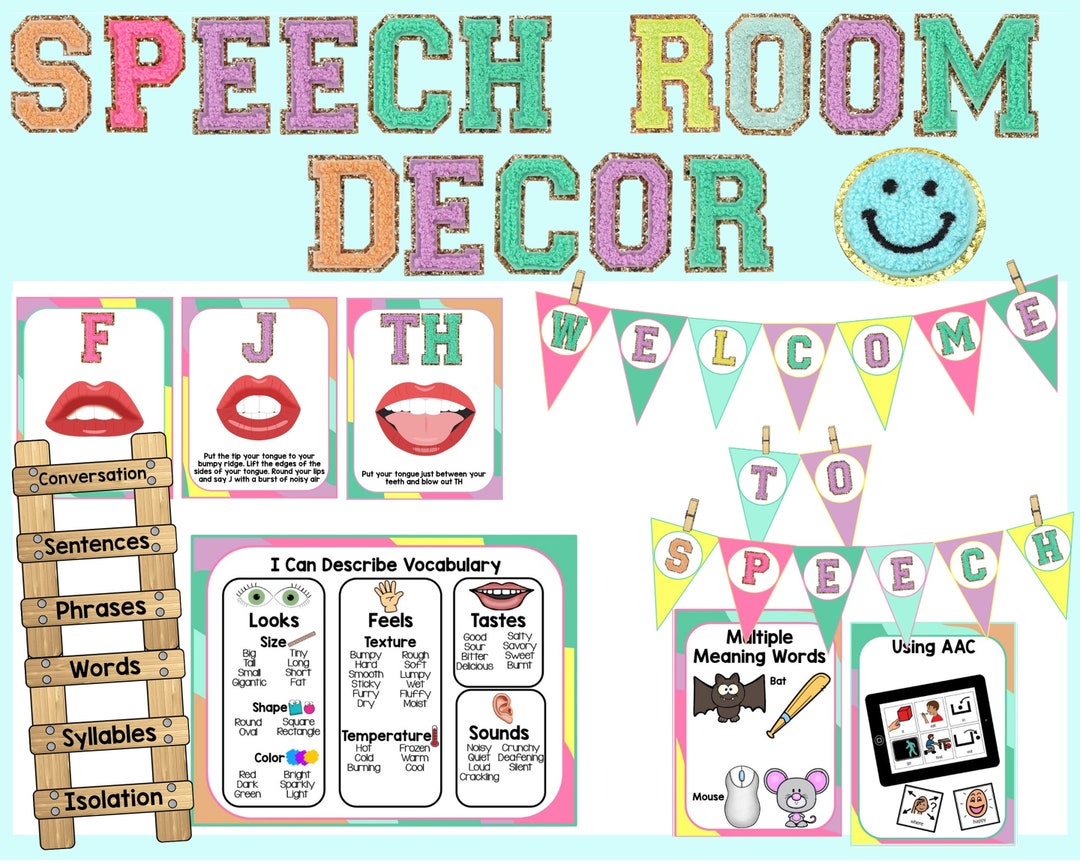 Glitter Varsity Patch Letters Speech Room Decor | Speech Therapy ...