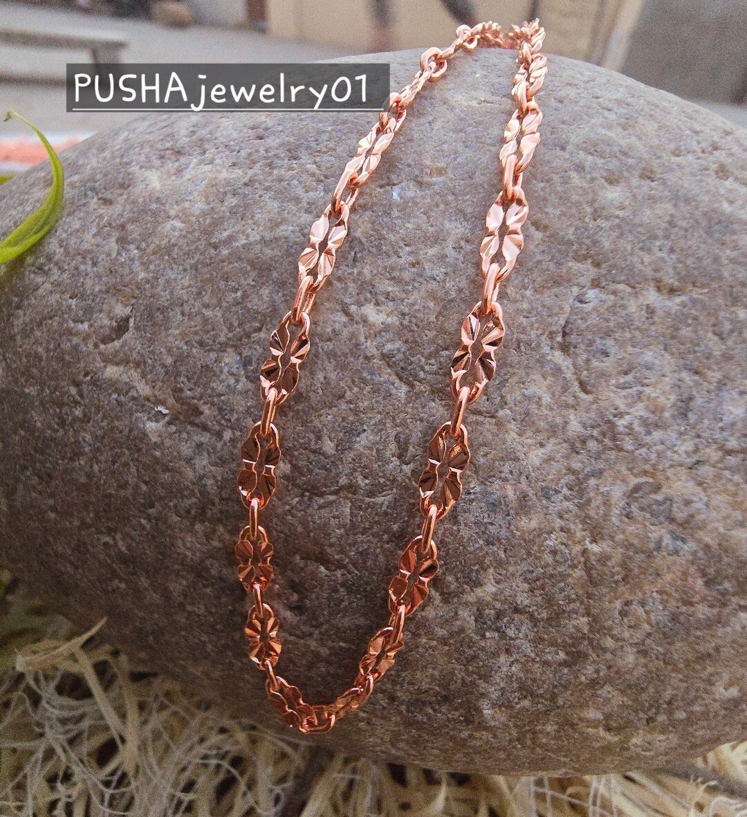 100% Heavy Antiqued Copper Flower Chain Necklace Handmade Pure Copper ...