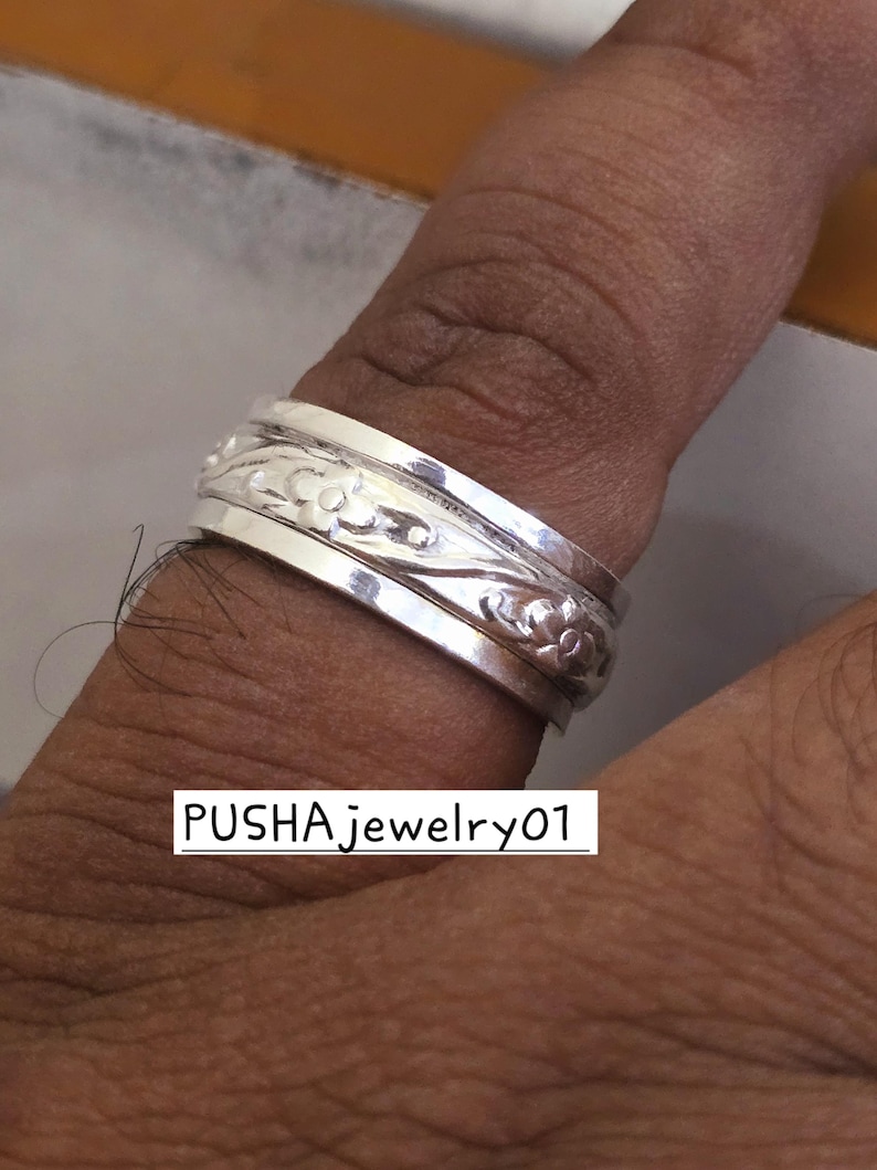 Sterling Silver Spinner Ring, Handmade Hammered Boho Worry Ring - Etsy