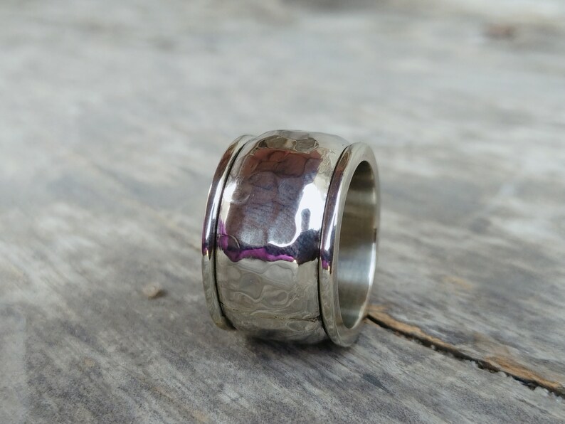 Sterling Silver Spinner Ring, Boho Wide Band, Handmade Fidget Ring - Etsy