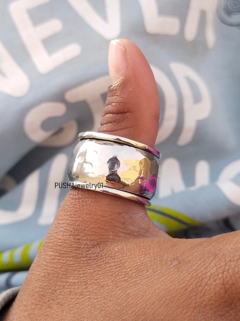 Sterling Silver Spinner Ring, Boho Wide Band, Handmade Fidget Ring - Etsy