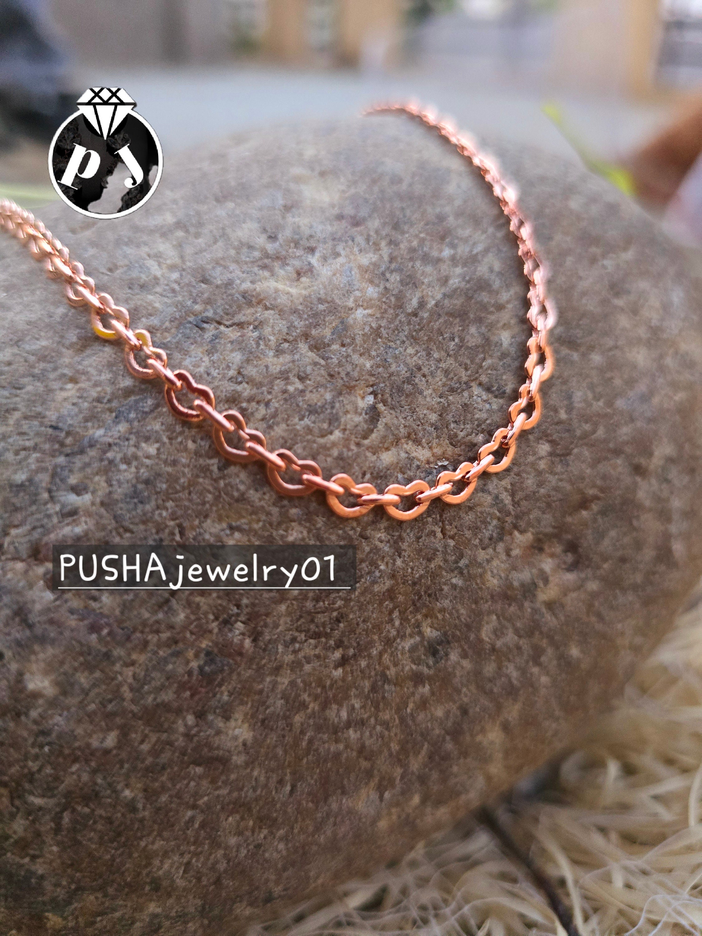 Pure Copper Heart Shape Chain Necklace, Pure Copper Wheat Chain Solid ...