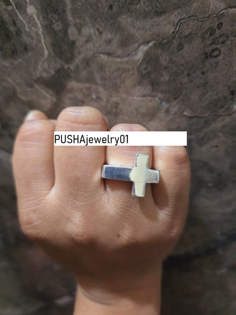 Sideways Cross Ring, Large Cross Ring, Statement Ring, Minimalist Ring ...