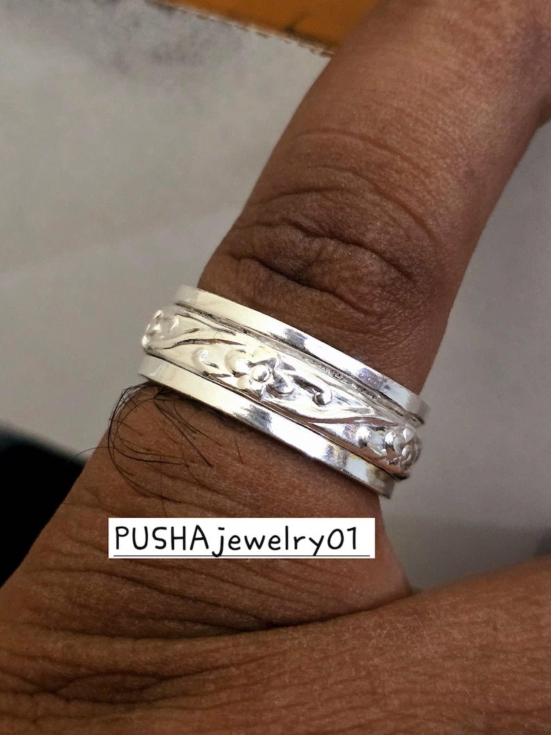Sterling Silver Spinner Ring, Handmade Hammered Boho Worry Ring - Etsy